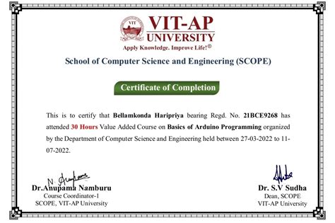 Haripriya Bellamkonda On Linkedin Scope Vitap Arduino Programming Certification Team