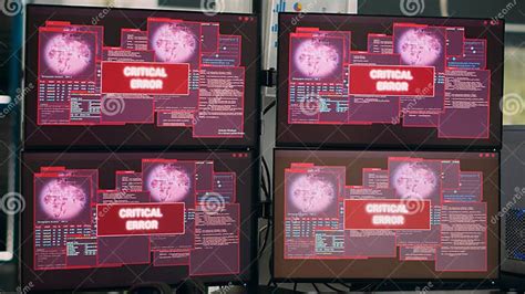computers displaying critical error message flashing on screen stock