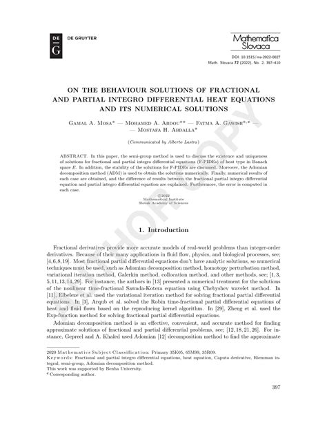 Pdf On The Behaviour Solutions Of Fractional And Partial Integro Differential Heat Equations