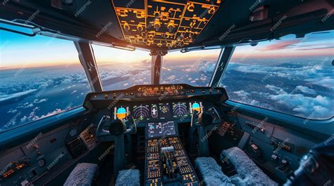 Premium Photo Airplane Cockpit View During Flight Instruments