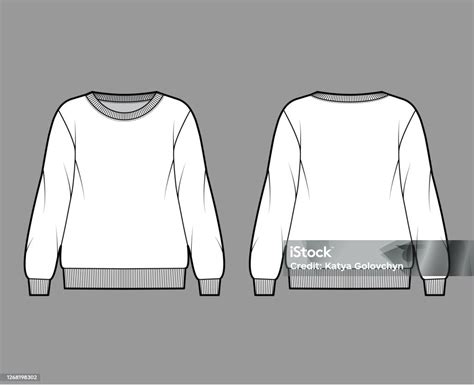 크루 네크라인 긴소매 리브드 트리밍이 돋진 오버사이즈 코튼 테리 스웨트셔츠 테크니컬 패션 일러스트 0명에 대한 스톡 벡터 아트 및 기타 이미지 Istock