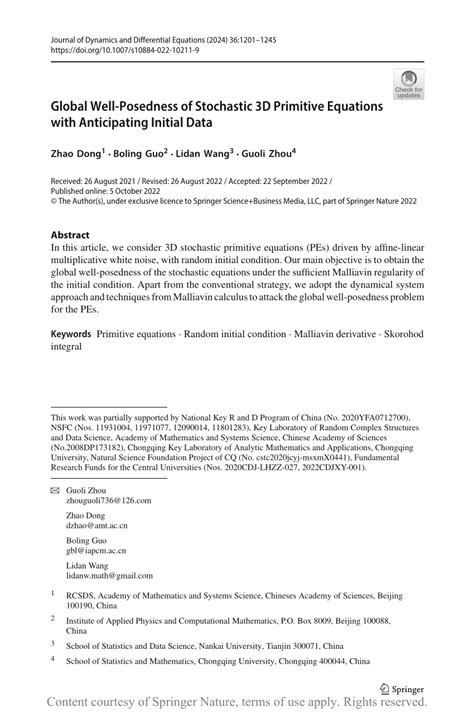 Global Well Posedness Of Stochastic D Primitive Equations With