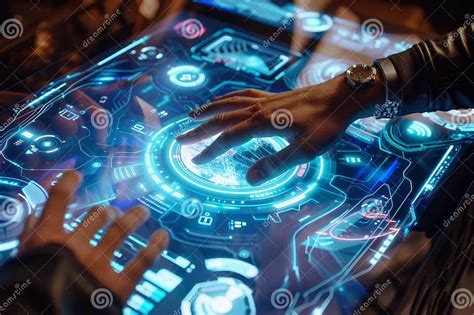 Two Hands Interact with a Futuristic Holographic Display, Showcasing Advanced Technology and ...