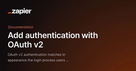 Add Authentication With Oauth V2 Zapier