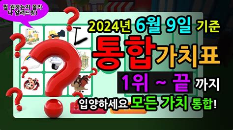 입양하세요 통합 2024년 6월 9일 입양하세요 통합 가치표 집 포함 모든 가치 총정리 1위 ~ 끝까지 통합본 입양하세요가치 Youtube