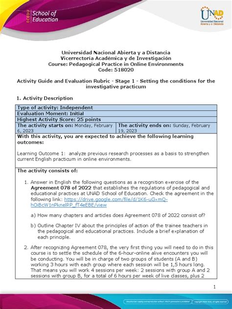 Activity Guide And Evaluation Rubric Unit 1 Stage 1 Setting The Conditions For The