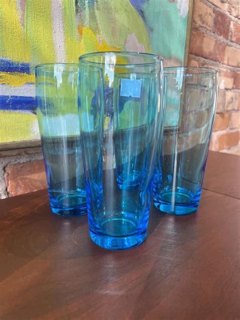Vintage Cristar Sky Blue 6 Teal Glass Tumbler Tea Water Glass With