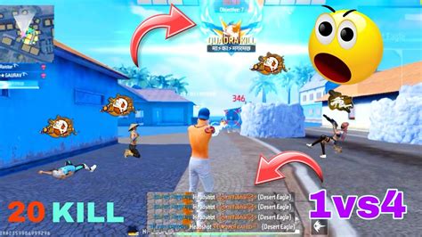 Free Fire 1vs4 Quadra Kill Free Fire 1vs4 Coustum Challenge 20 Kill
