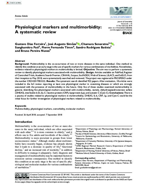 Pdf Physiological Markers And Multimorbidity A Systematic Review