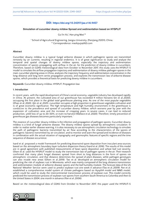 Pdf Simulation Of Cucumber Downy Mildew Spread And Sedimentation Based On Hysplit
