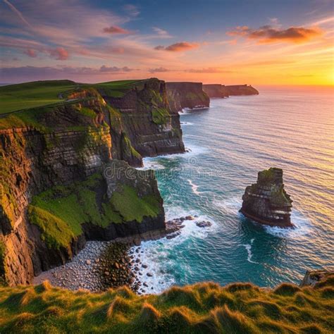 Showcasing Dramatic Sea Cliffs With Sheer Rock Faces And Lush Green
