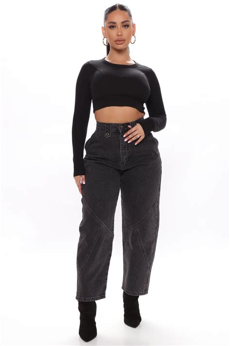Devon Ribbed Long Sleeve Top Black Fashion Nova Knit Tops