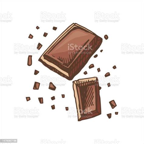 초콜릿 바 조각의 손으로 그린 컬러 스케치 빈티지 그림입니다 라벨 포장 및 엽서 디자인을위한 요소 개체 그룹에 대한 스톡 벡터 아트 및 기타 이미지 Istock