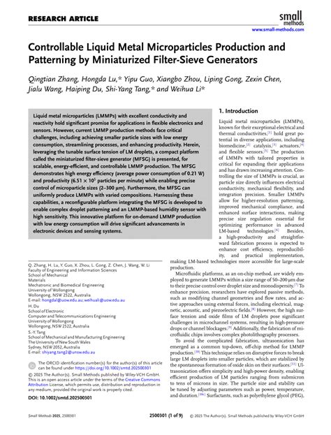 Pdf Controllable Liquid Metal Microparticles Production And