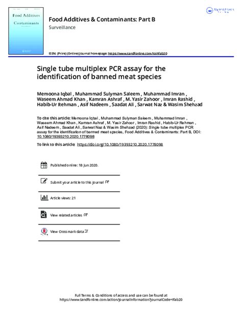 Pdf Single Tube Multiplex Pcr Assay For The Identification Of Banned