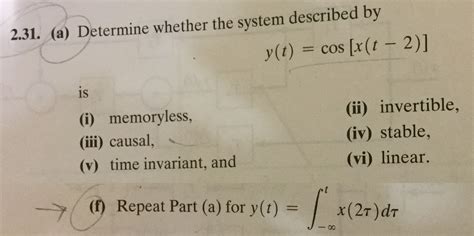 Solved Determine Whether The System Described By Y T Cos Chegg