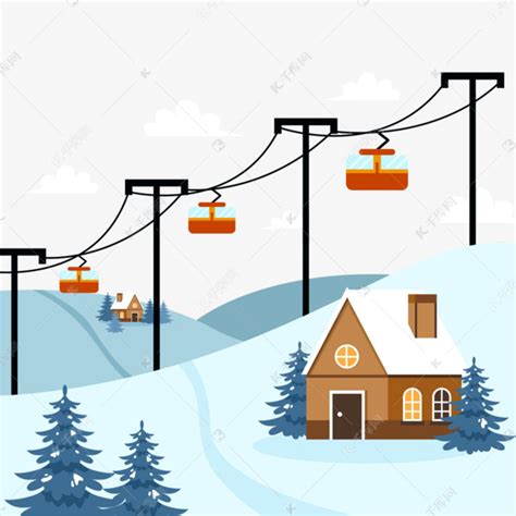 冬季滑雪场景缆车观光素材图片免费下载 千库网