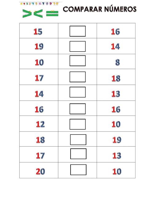 Hojas De Trabajo Para Comparar Números