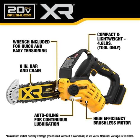 Dewalt Dccs623b 8 In 20 Volt Pruning Electric Cordless Chainsaw Tool