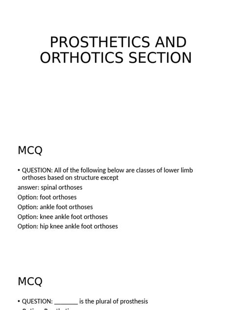 Orthotics And Prosthetics Mcqs Pdf