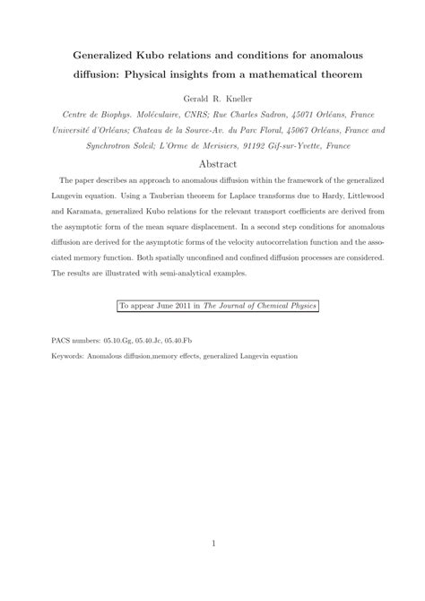 Pdf Generalized Kubo Relations And Conditions For Anomalous Diffusion