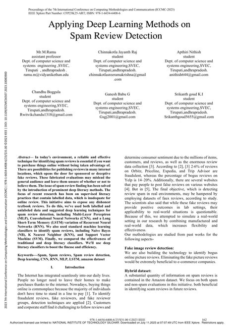pdf applying deep learning methods on spam review detection