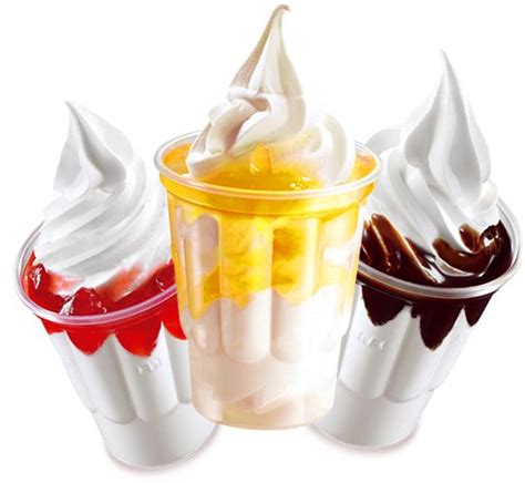Three Assorted Flavor Sundaes Cups Ice Cream PNG Soft Serve Ice Cream