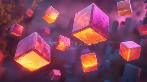 Floating Cubes With Glowing Edges In A Vibrant Surreal Environment
