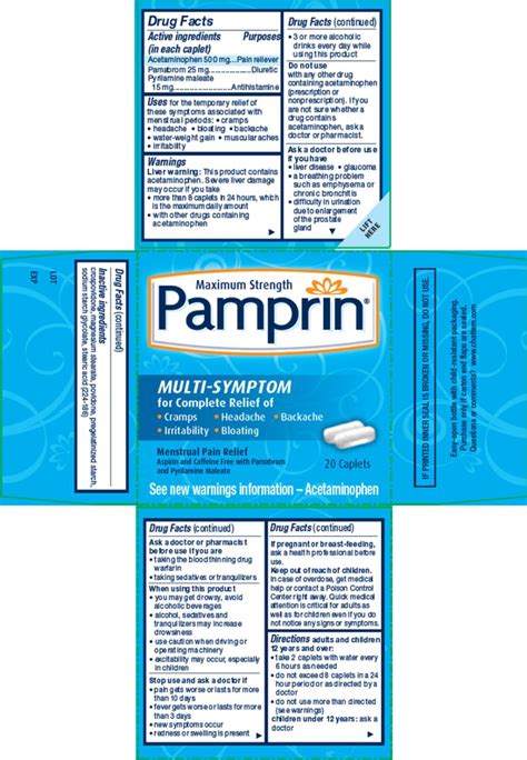 Pamprin Multisymptom Menstrual Pain Relief Tablet Chattem Inc