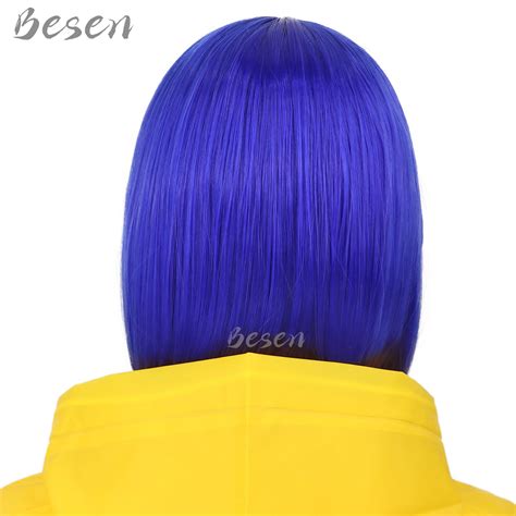 Synthetic Dark Blue Bob Wigs For Coraline Costume Women Girls Womens