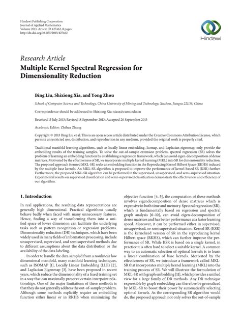 Pdf Multiple Kernel Spectral Regression For Dimensionality Reduction