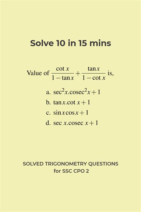 Trigonometry Questions For Ssc Cpo Set 2 Trigonometry Practice