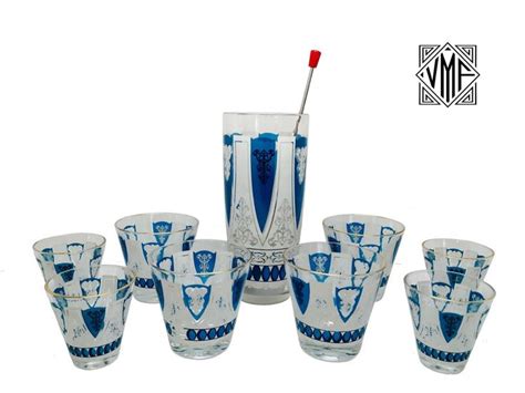 Vintage Barware Mad Men Martini Cocktail Set Blue And White Etsy