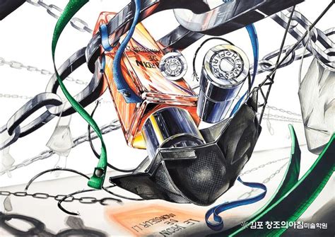 마스크 향수병 사슬 체인 기초디자인 구성 수상작 상명대 공모전 합격작 2024 마스크 향수병 그림 디자인