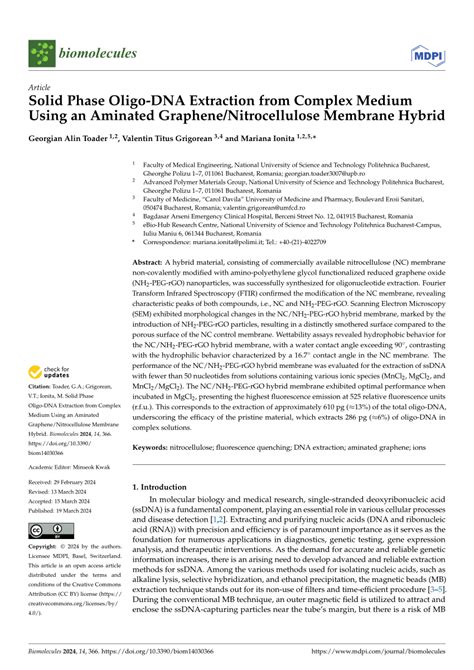 Pdf Solid Phase Oligo Dna Extraction From Complex Medium Using An Aminated Graphene