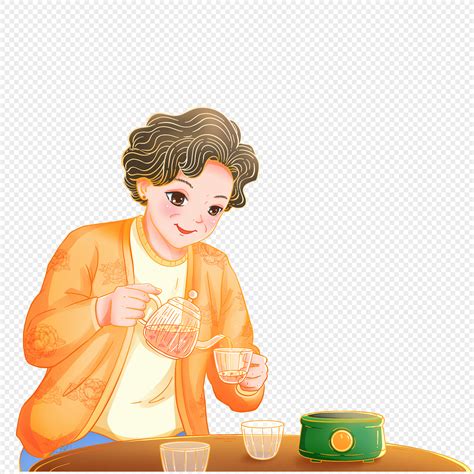 차를 마시는 노인 Png 일러스트 무료 다운로드 Lovepik