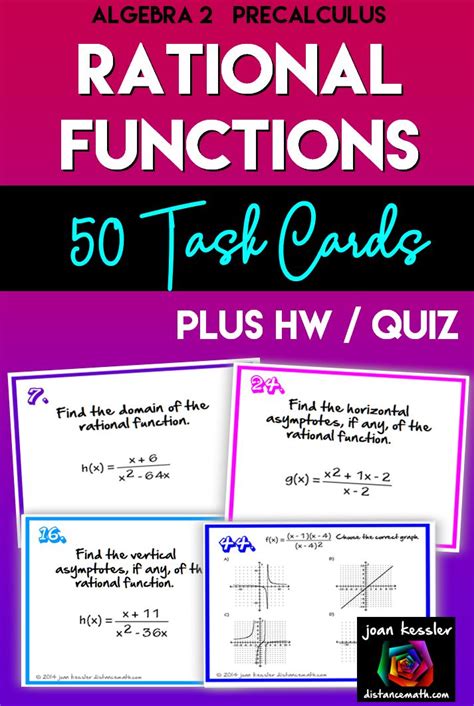 Rational Functions And Graphs Task Cards Quiz HW Rational Function Task Cards Mathematics