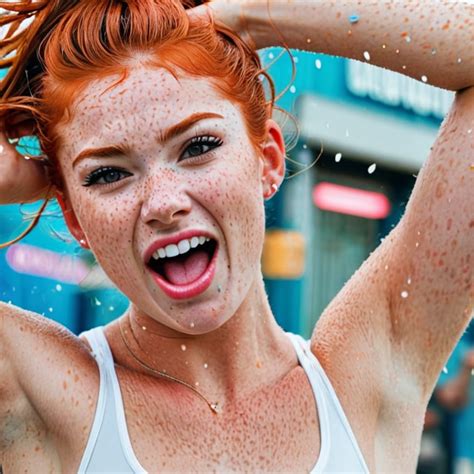 Mad Women Arms Up Armpit Spot 3d Flex Tongue Out Freckles Pink Eyes Side Angle Fixing