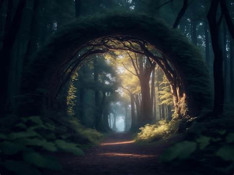 Premium Photo Magical Portal Made With Tree Branches Generative Ai