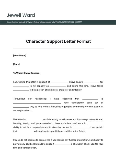 How To Write A Character Reference Letter For Court Template Free