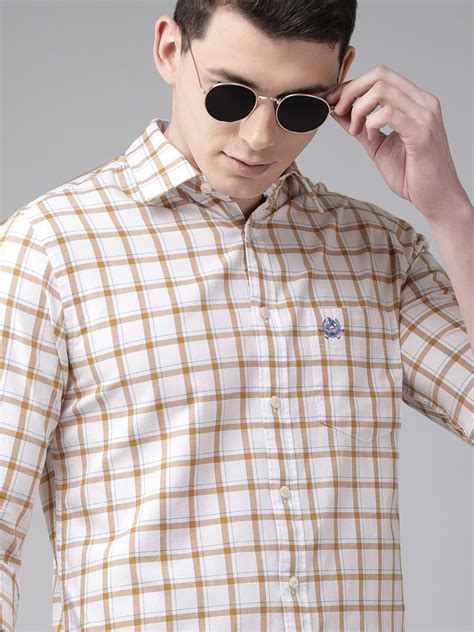 Buy U S Polo Assn Men White Tailored Fit Checked Pure Cotton Casual