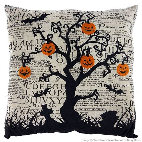 Spooky Halloween Treee Pillow Screenprinted Cotton Duck Cloth And Embroidered Halloween Quilts