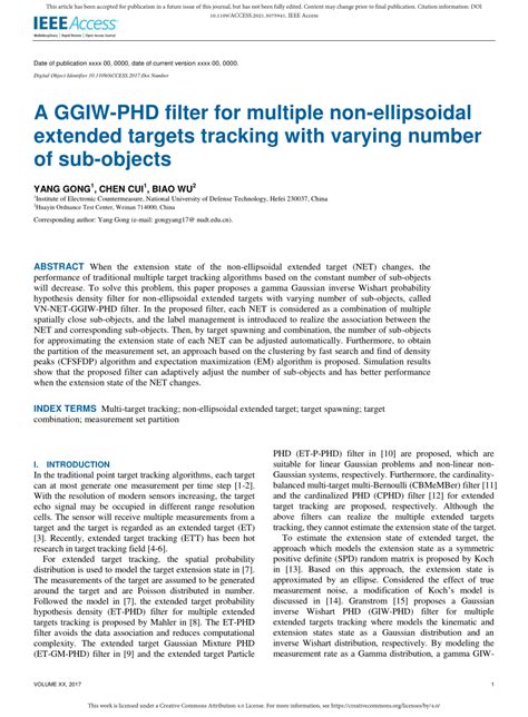 Pdf A Ggiw Phd Filter For Multiple Non Ellipsoidal Extended Targets Tracking With Varying