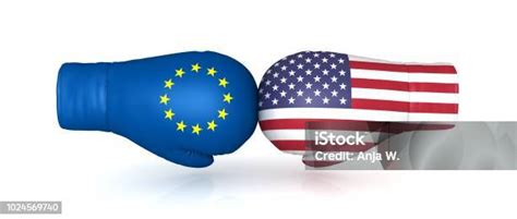 미국 무역 전쟁 Eu 유럽 우리 통화 전쟁 관세 제재 흰색 배경에 고립 된 3d 권투 글러브 플래그 0명에 대한 스톡 사진 및 기타 이미지 Istock