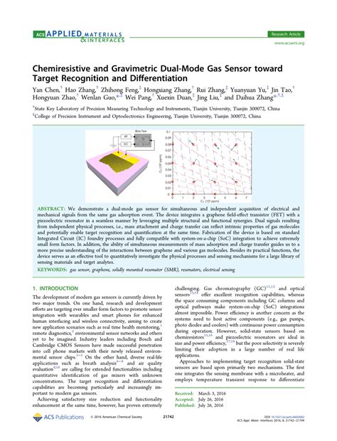 Pdf Chemiresistive And Gravimetric Dual Mode Gas Sensor Toward Target