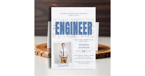 College Graduation Party Engineer Technology Blue Invitation Zazzle