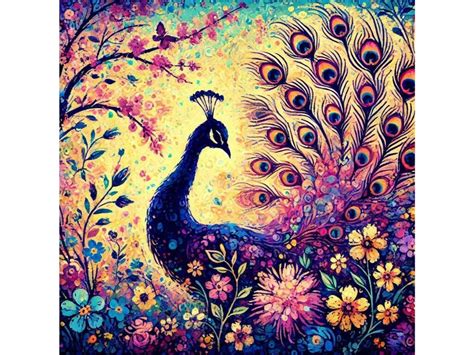 Impressionist Peacock In A Garden Of Blo Graphic By Kulturrno