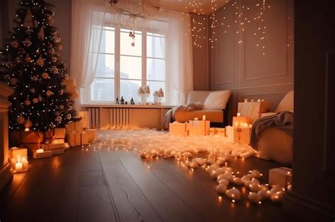 Premium Ai Image New Year White Interior Decoration With Candles And