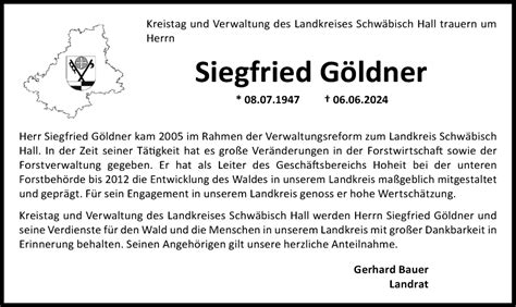 Traueranzeigen Von Siegfried Göldner Trauerundgedenken De