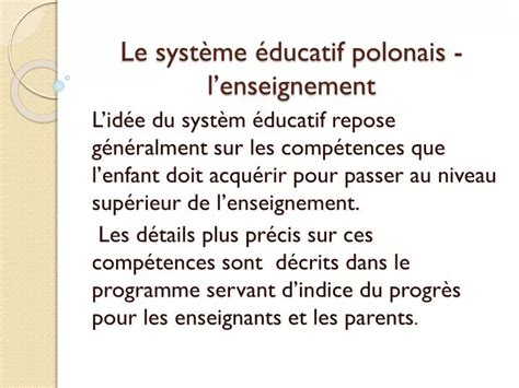 Ppt Le Syst Me Ducatif Polonais L Enseignement Powerpoint